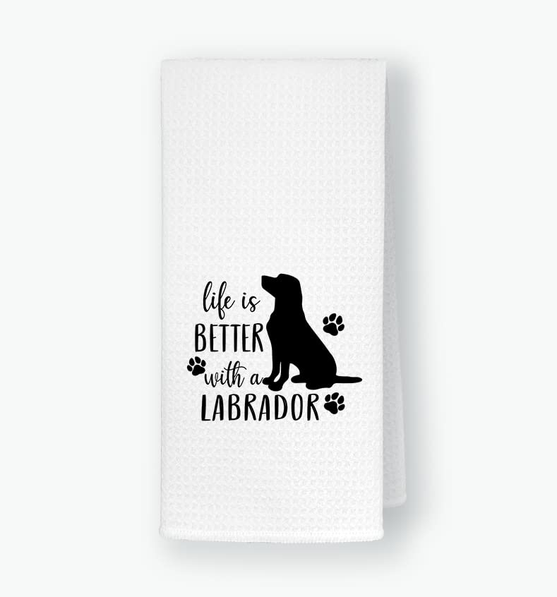 QODUNG Life is Better with A Labrador Soft Kitchen Towels Dishcloths 16x24 Inch,Funny Labrador Drying Cloth Hand Towels Tea Towels for Kitchen,Labrador Lover Gifts