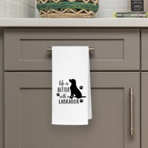 QODUNG Life is Better with A Labrador Soft Kitchen Towels Dishcloths 16x24 Inch,Funny Labrador Drying Cloth Hand Towels Tea Towels for Kitchen,Labrador Lover Gifts