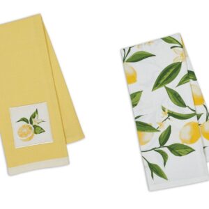 DII Design Imports Coordinating Embroidered and Printed Cotton Dishtowel Sets of 2 Tea Towels (Lemon)