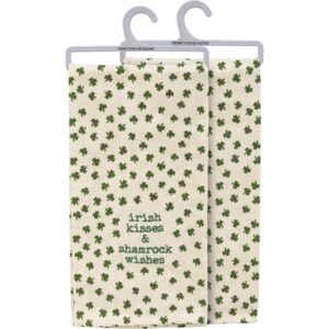 primitives by kathy irish kisses & shamrock wishes dish towel, 20 inches x 26 inches, white/green