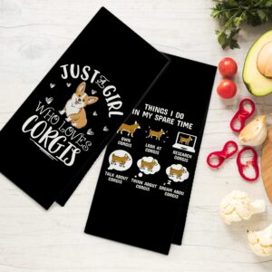 kunlisa Funny Corgi Absorbent Kitchen Towels and Dishcloths 16×24 Inches Set of 4,Cute Corgi Lovers Gifts Hand Towel Dish Towel Tea Towel for Kitchen Bathroom Decor,Corgi Owners Girls Gifts