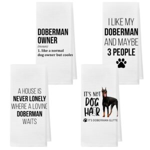 kunlisa funny doberman dog absorbent kitchen towels and dishcloths 16×24 inches set of 4,cute doberman lovers gifts hand towel dish towel tea towel for kitchen bathroom decor,doberman owners gifts