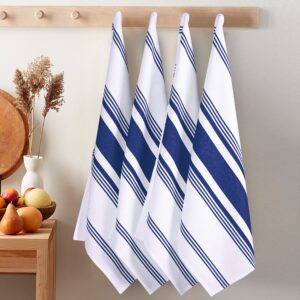 RIANGI Kitchen Towels Cotton (20x30 Inches 6 Pack) Blue And White Kitchen Towels Hand Towels With Hanging Loop Tea Towels For Kitchen, Absorbent Dish Towels, Best For Drying Dishes Navy Kitchen Towels