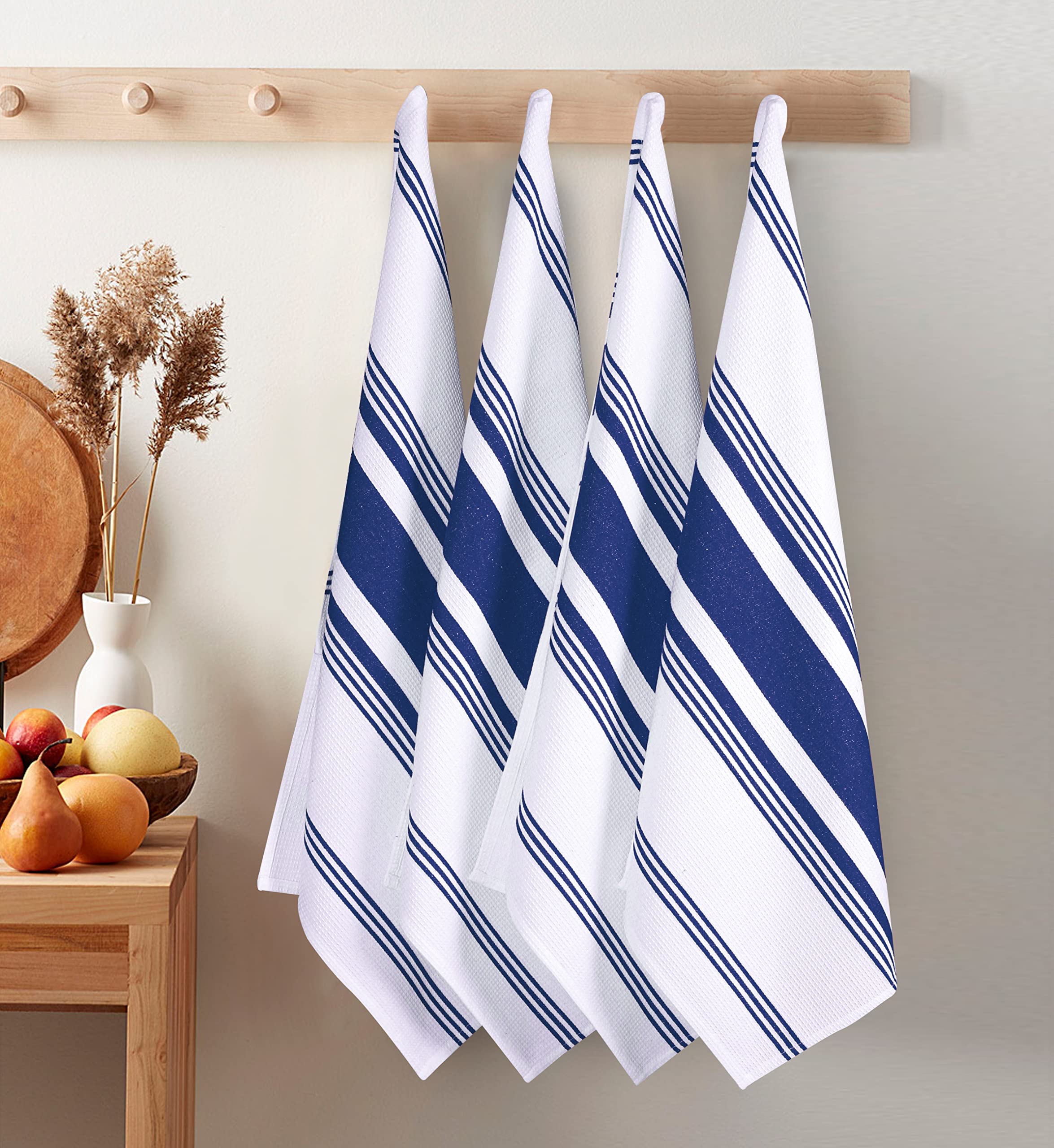 RIANGI Kitchen Towels Cotton (20x30 Inches 6 Pack) Blue And White Kitchen Towels Hand Towels With Hanging Loop Tea Towels For Kitchen, Absorbent Dish Towels, Best For Drying Dishes Navy Kitchen Towels