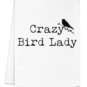 Funny Kitchen Towel, Crazy Bird Lady, Tea Joke, Flour Sack Dish Towel, Sweet Housewarming Gift, White or Gray (White)