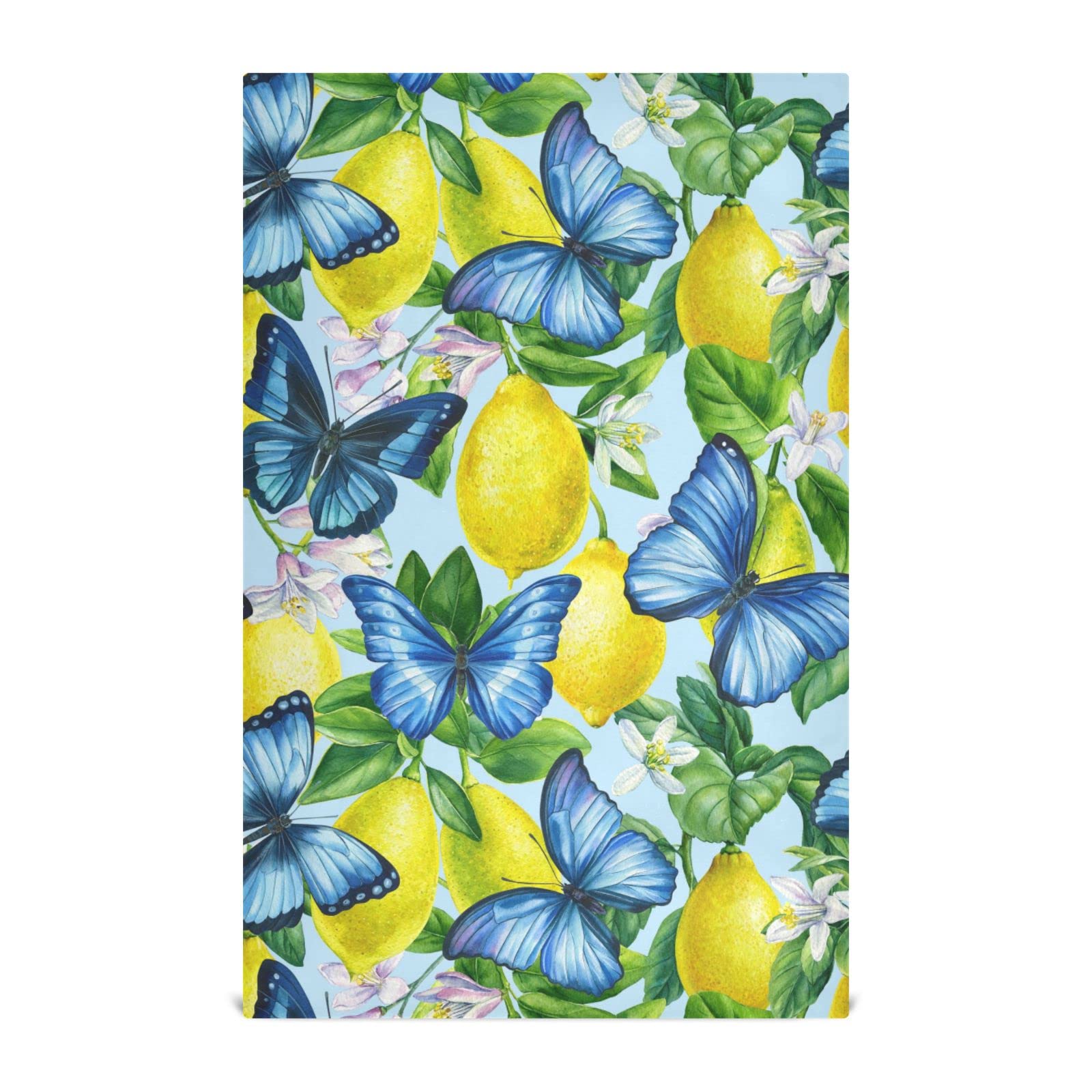 BOENLE Lemons with Blue Butterfly Kitchen Towels Set of 4, Absorbent Microfiber Dish Hand Towel Farmhouse Cleaning Cloth Tea Towels Dishcloths Quick Dry Decorative