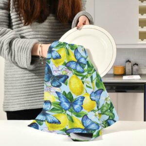 BOENLE Lemons with Blue Butterfly Kitchen Towels Set of 4, Absorbent Microfiber Dish Hand Towel Farmhouse Cleaning Cloth Tea Towels Dishcloths Quick Dry Decorative