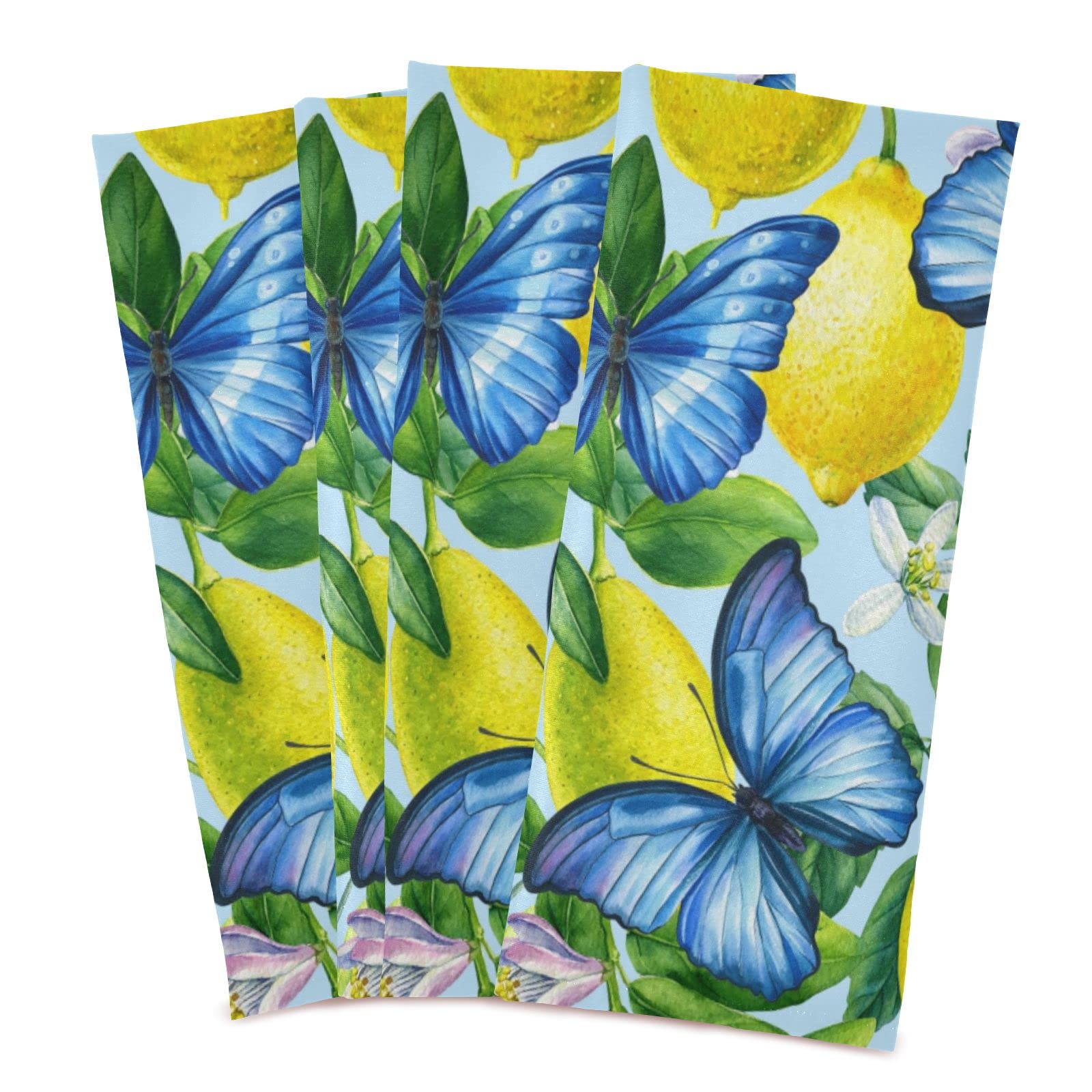 BOENLE Lemons with Blue Butterfly Kitchen Towels Set of 4, Absorbent Microfiber Dish Hand Towel Farmhouse Cleaning Cloth Tea Towels Dishcloths Quick Dry Decorative