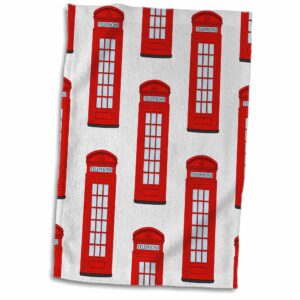 3D Rose British Red Telephone Box Illustration Pattern TWL_201749_1 Towel, 15" x 22", Multicolor