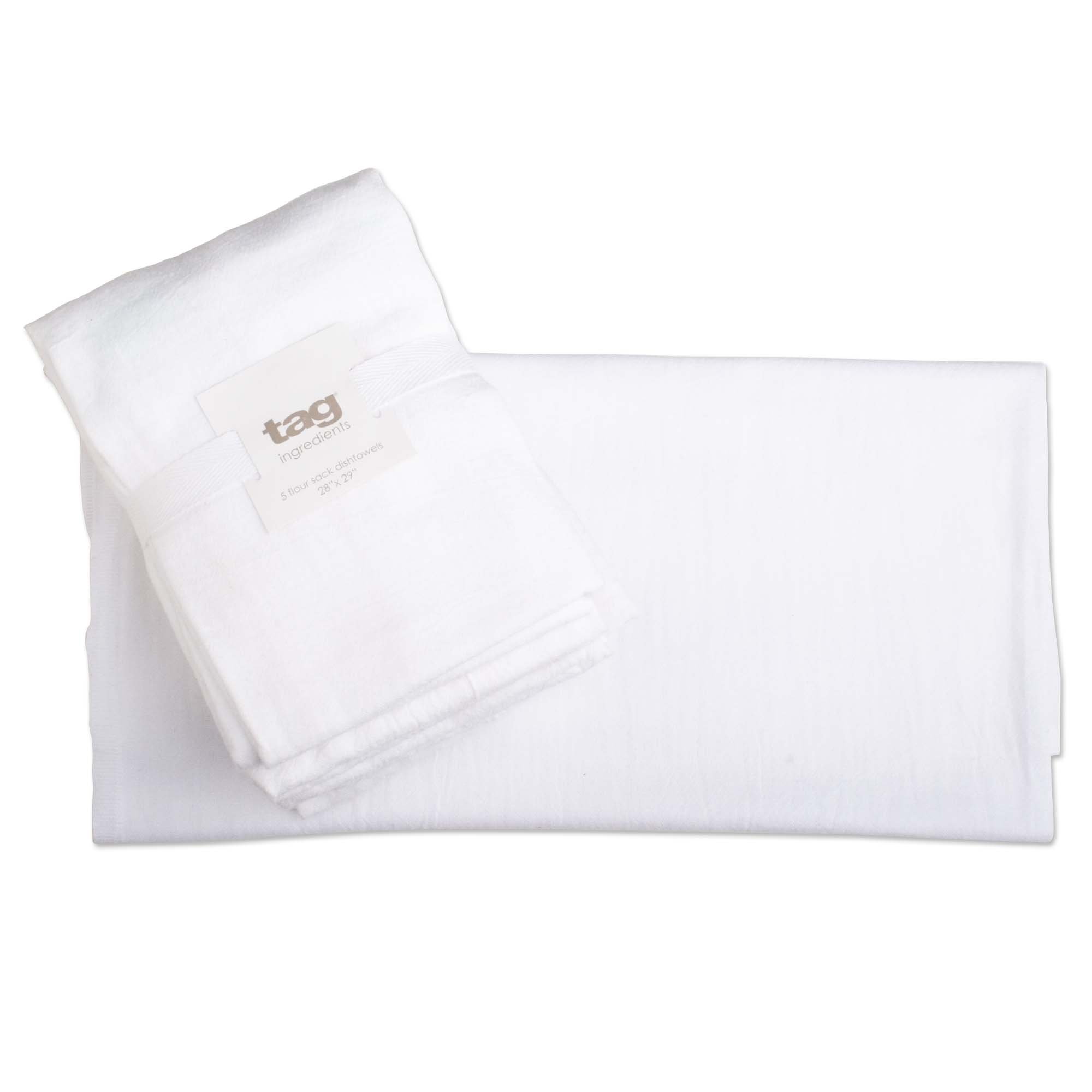 tag 28" L x 29" W White Cotton Flour Sack Dishtowels Kitchen Towels Bar Towel Set of 5 White