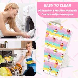 Whaline 6Pcs Ice-Cream Colorful lce Lolly Pattern Swedish Kitchen Dishcloths Reusable Dish Towels Cotton Absorbent Cleaning Cloth for Summer Holiday Home Party Kitchen Bathroom Cleaning 6.7 x 7.7 Inch