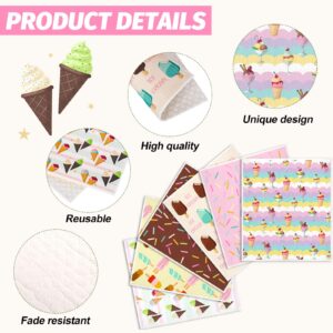 Whaline 6Pcs Ice-Cream Colorful lce Lolly Pattern Swedish Kitchen Dishcloths Reusable Dish Towels Cotton Absorbent Cleaning Cloth for Summer Holiday Home Party Kitchen Bathroom Cleaning 6.7 x 7.7 Inch