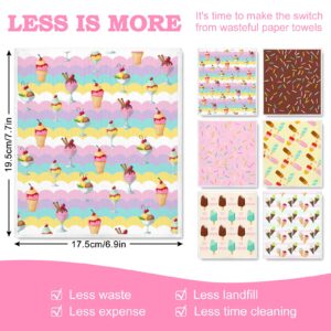 Whaline 6Pcs Ice-Cream Colorful lce Lolly Pattern Swedish Kitchen Dishcloths Reusable Dish Towels Cotton Absorbent Cleaning Cloth for Summer Holiday Home Party Kitchen Bathroom Cleaning 6.7 x 7.7 Inch