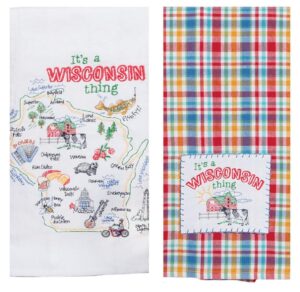 2 piece home state of wisconsin embroidered kitchen towel bundle - flour sack towel and tea towel