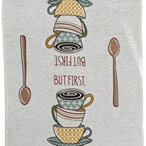 Set of 4, Coffee Cup with Sentiment BUT First Coffee Design Kitchen Towels Dish Towels for Kitchen Decorative Size: 15 x 25 inch.