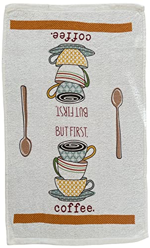 Set of 4, Coffee Cup with Sentiment BUT First Coffee Design Kitchen Towels Dish Towels for Kitchen Decorative Size: 15 x 25 inch.