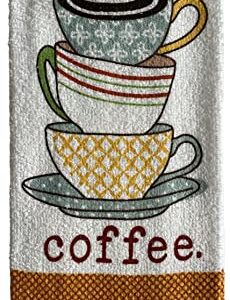 Set of 4, Coffee Cup with Sentiment BUT First Coffee Design Kitchen Towels Dish Towels for Kitchen Decorative Size: 15 x 25 inch.