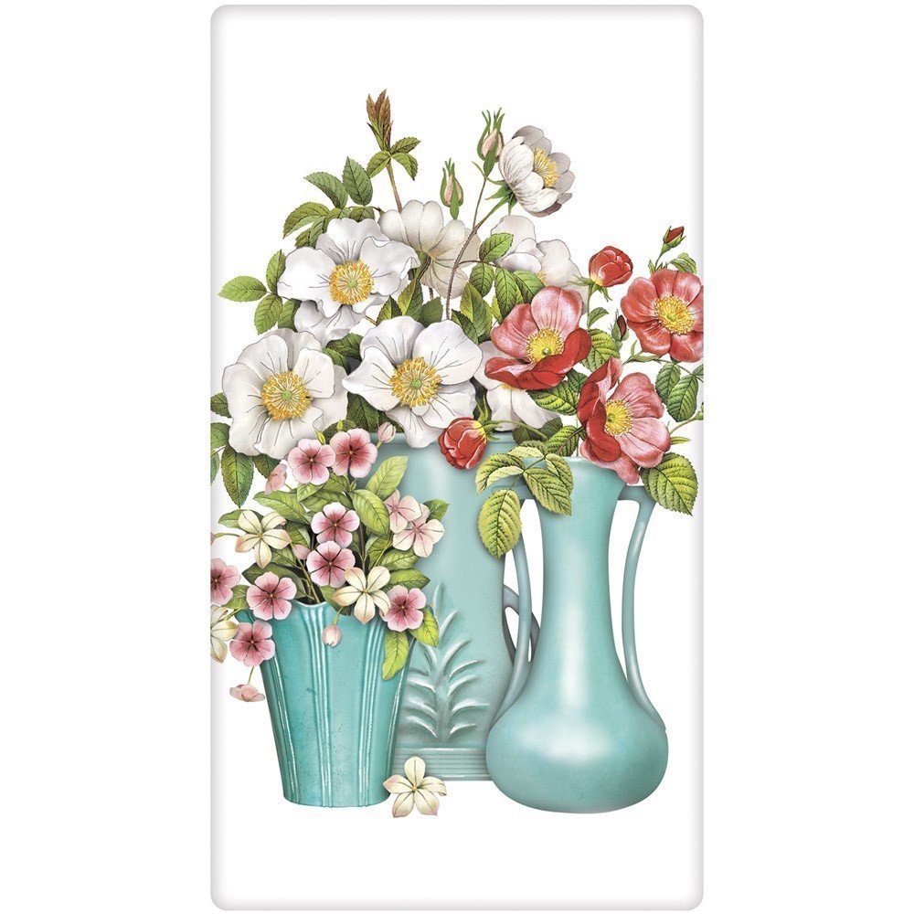 Mary Lake-Thompson Blue Vases with Flowers Flour Sack Dish Towel