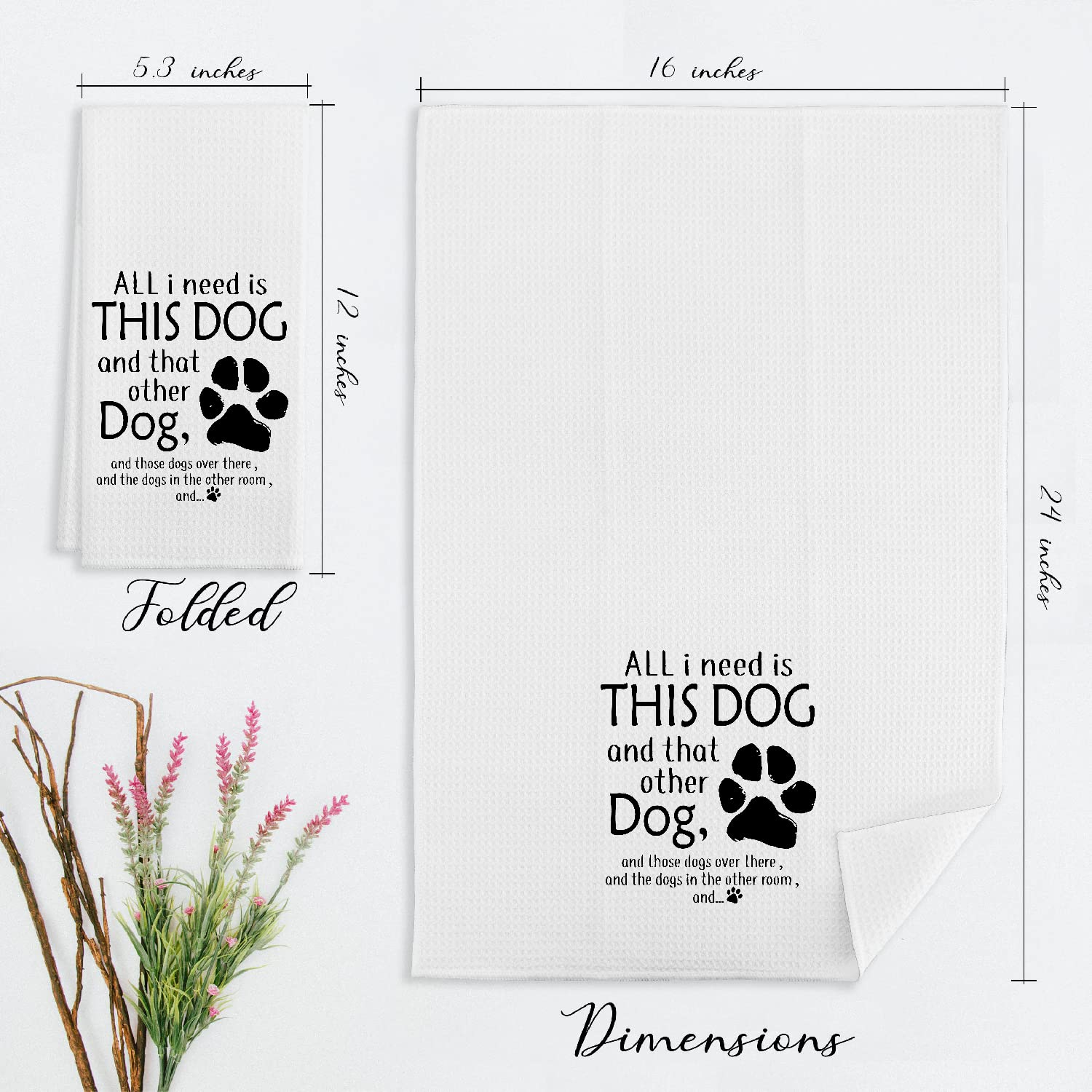 EIONEY All I Need is This Dog Funny Pawprint Kitchen Towels & Tea Towels,Dish Cloth Flour Sack Hand Towel for Farmhouse Kitchen Decor,24 X 16 Inches Cotton Dish Towels Dishcloths,Dog Lovers Gifts