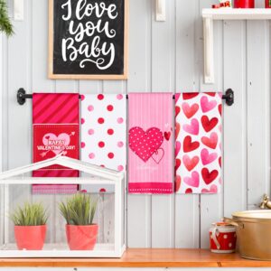 Whaline Valentine's Day Kitchen Towel Pink Heart Dot Stripe Dishcloth 28 x 18 Large Tea Towel Decorative Holiday Cloth Towel for Valentine's Day Wedding Kitchen Cooking Baking, 4 Pack