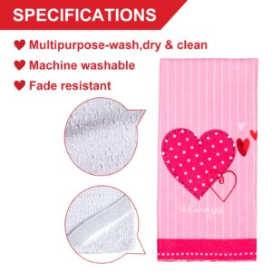 Whaline Valentine's Day Kitchen Towel Pink Heart Dot Stripe Dishcloth 28 x 18 Large Tea Towel Decorative Holiday Cloth Towel for Valentine's Day Wedding Kitchen Cooking Baking, 4 Pack