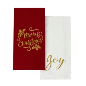 Elrene Home Fashions Merry Christmas and Joy Sentiments Cotton Christmas Holiday Kitchen Towels/Dish Towels/Hand Towels