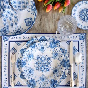 Le Cadeaux Moroccan Blue Melamine Spoon Rest and Tea Towel Set, large, white