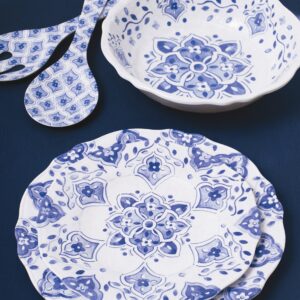 Le Cadeaux Moroccan Blue Melamine Spoon Rest and Tea Towel Set, large, white