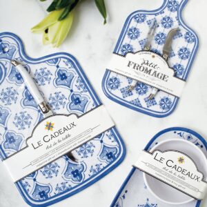 Le Cadeaux Moroccan Blue Melamine Spoon Rest and Tea Towel Set, large, white