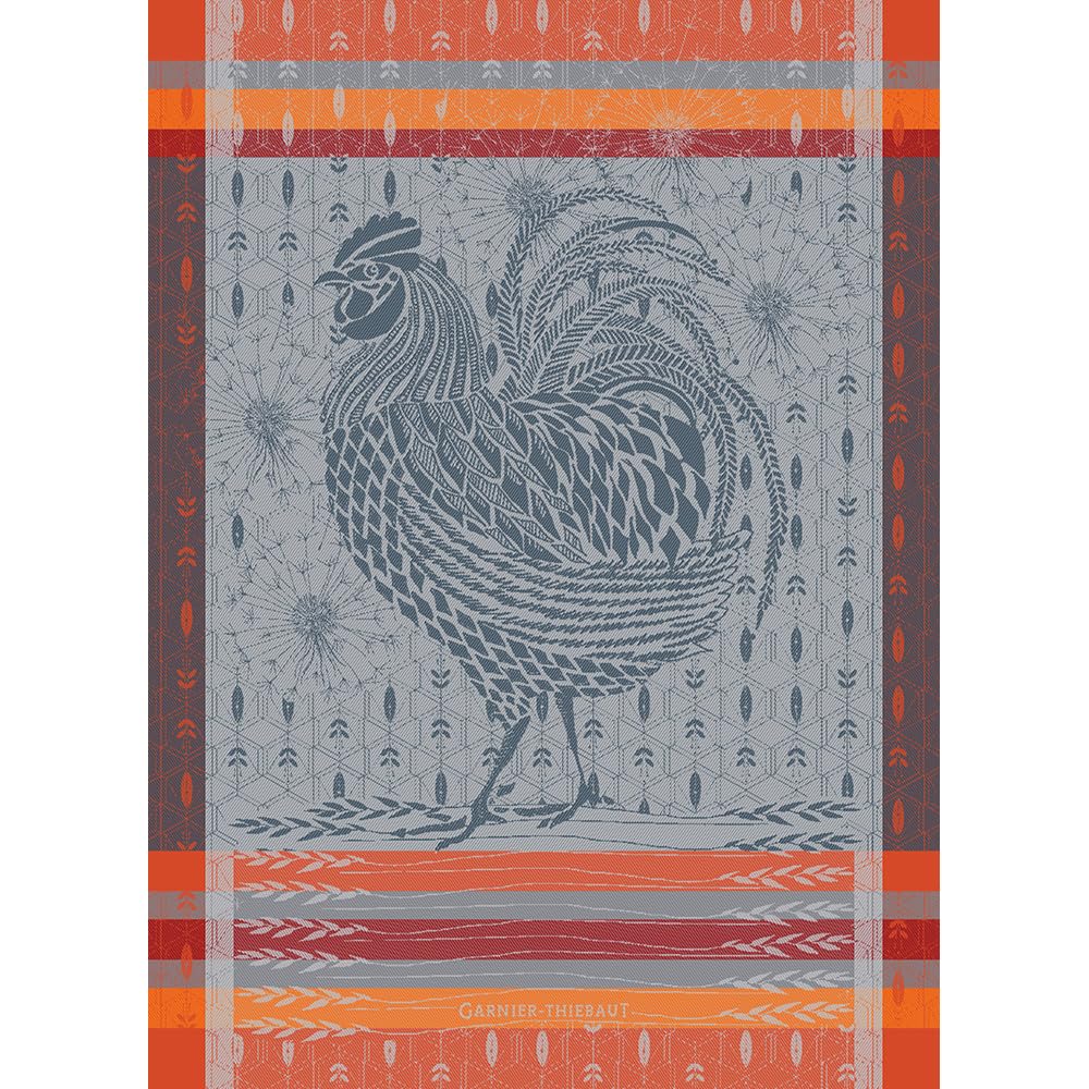 Garnier-Thiebaut Coq Design Orange French Jacquard Kitchen Towel 22"x30", Cotton