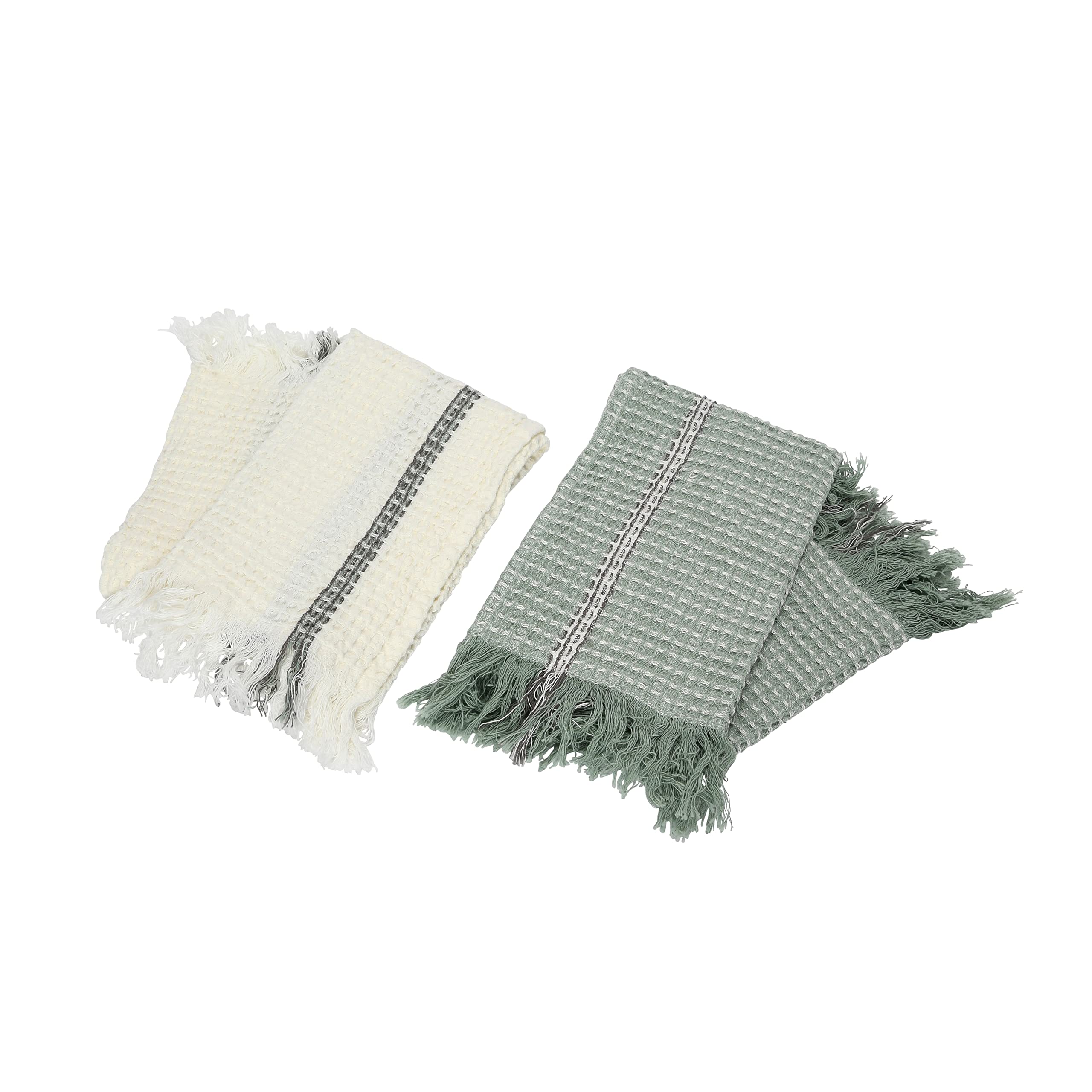 Creative Co-Op Cotton Waffle Weave Fringe, Set of 2 Colors Tea Towels, Multi