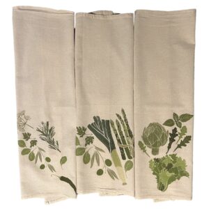 Fancy Flour Sack Kitchen Towels Set of 3 Premium Quality, Highly Absorbent, Vegetable Print White