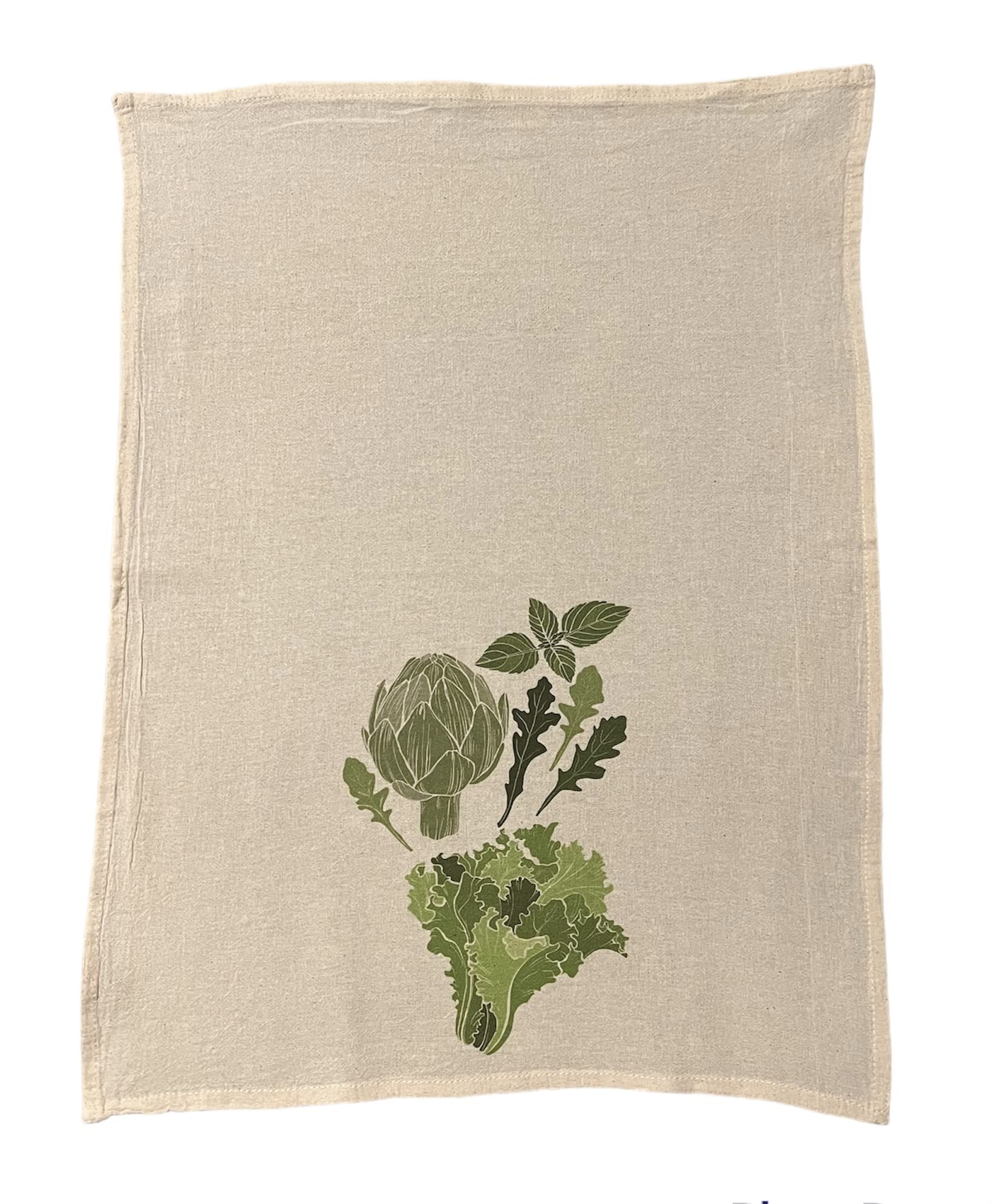 Fancy Flour Sack Kitchen Towels Set of 3 Premium Quality, Highly Absorbent, Vegetable Print White