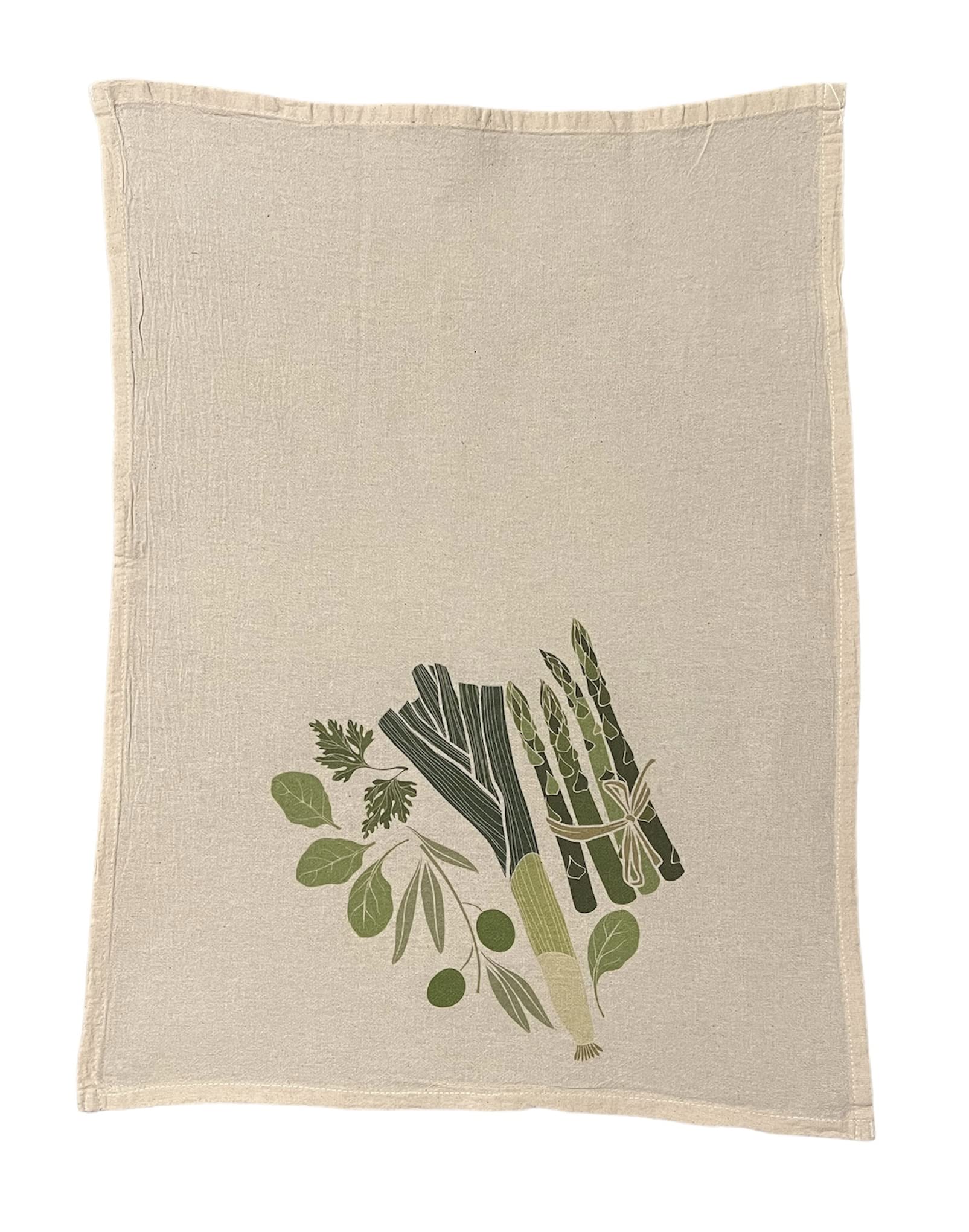 Fancy Flour Sack Kitchen Towels Set of 3 Premium Quality, Highly Absorbent, Vegetable Print White