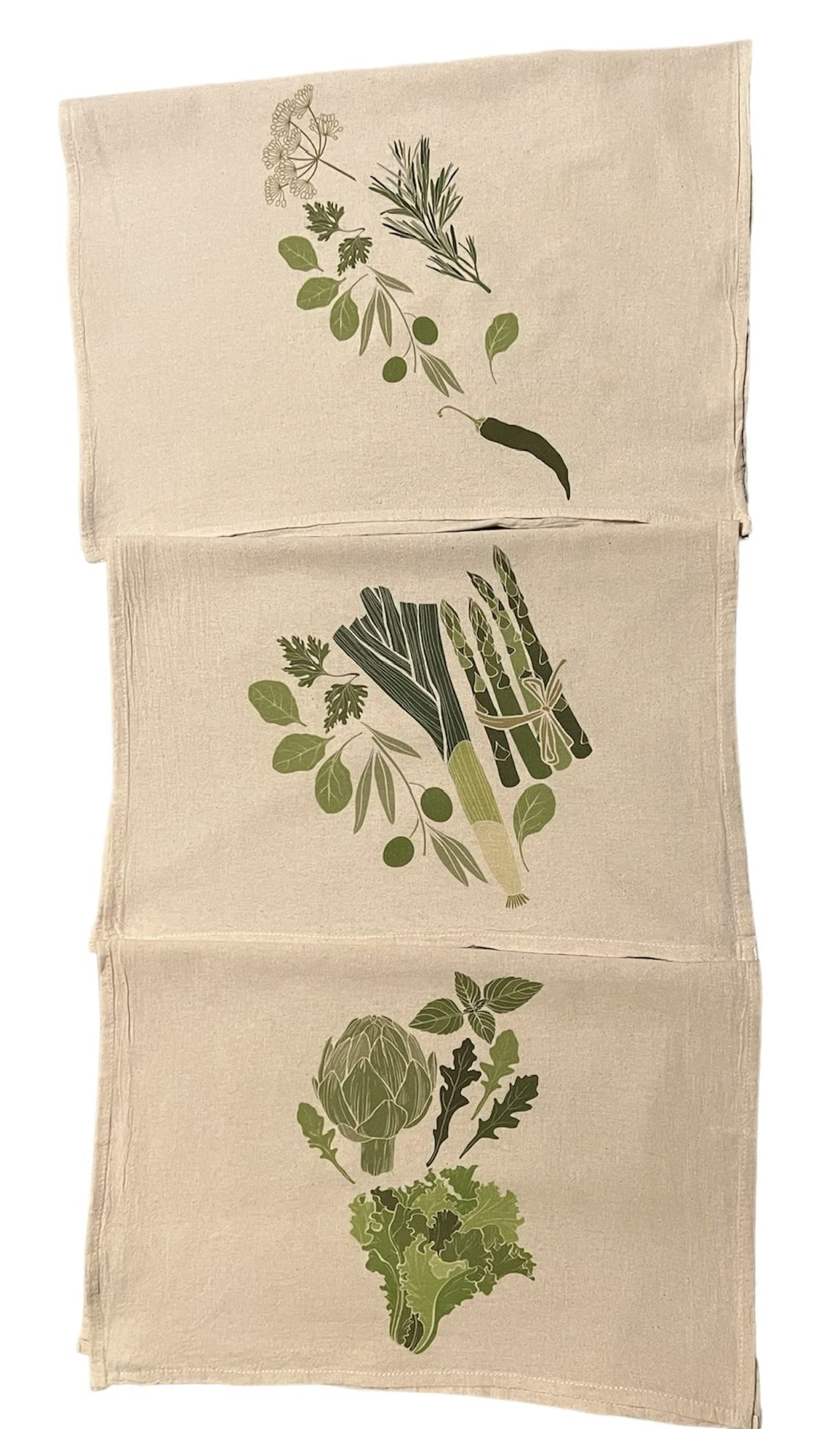 Fancy Flour Sack Kitchen Towels Set of 3 Premium Quality, Highly Absorbent, Vegetable Print White