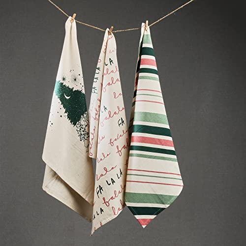 Folkulture Christmas Kitchen Towels or Dish Towels for Kitchen, 20 x 26 Inches Modern Tea Towels or Dish Cloths with Hanging Loop, Set of 3 Cotton Dishcloth for Farmhouse Decor, Falala