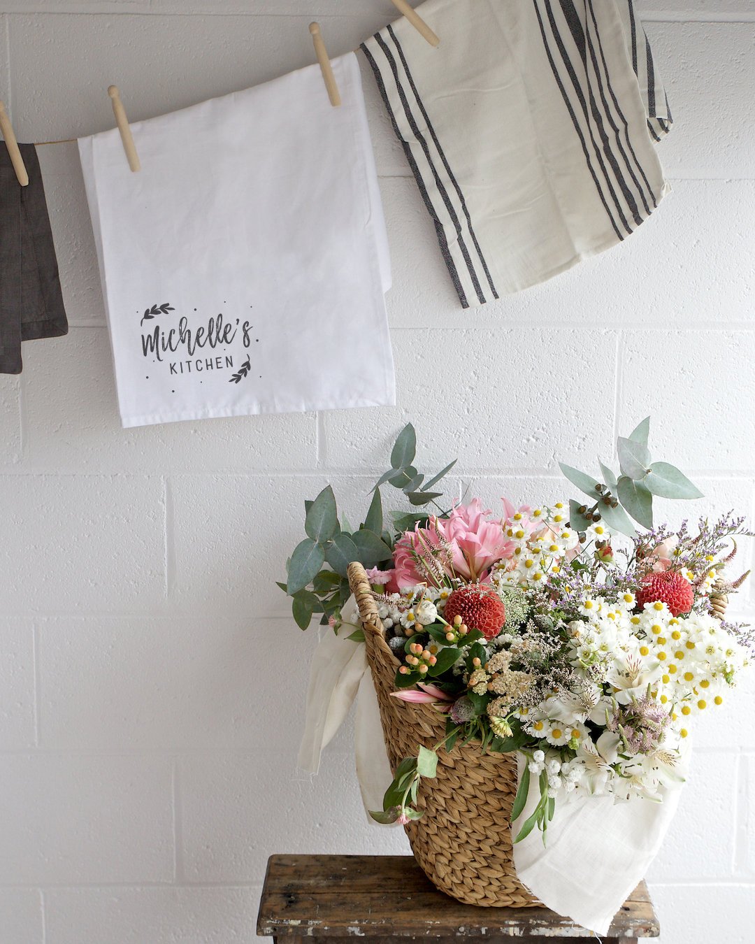 The Cotton & Canvas Co. Personalized Name Soft and Absorbent Kitchen Tea Towel, Flour Sack Towel and Dish Cloth