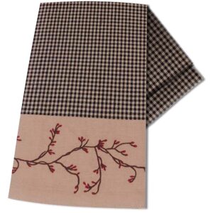 primitive home decors berry vine gingham black and nutmeg kitchen towel (set of 2)