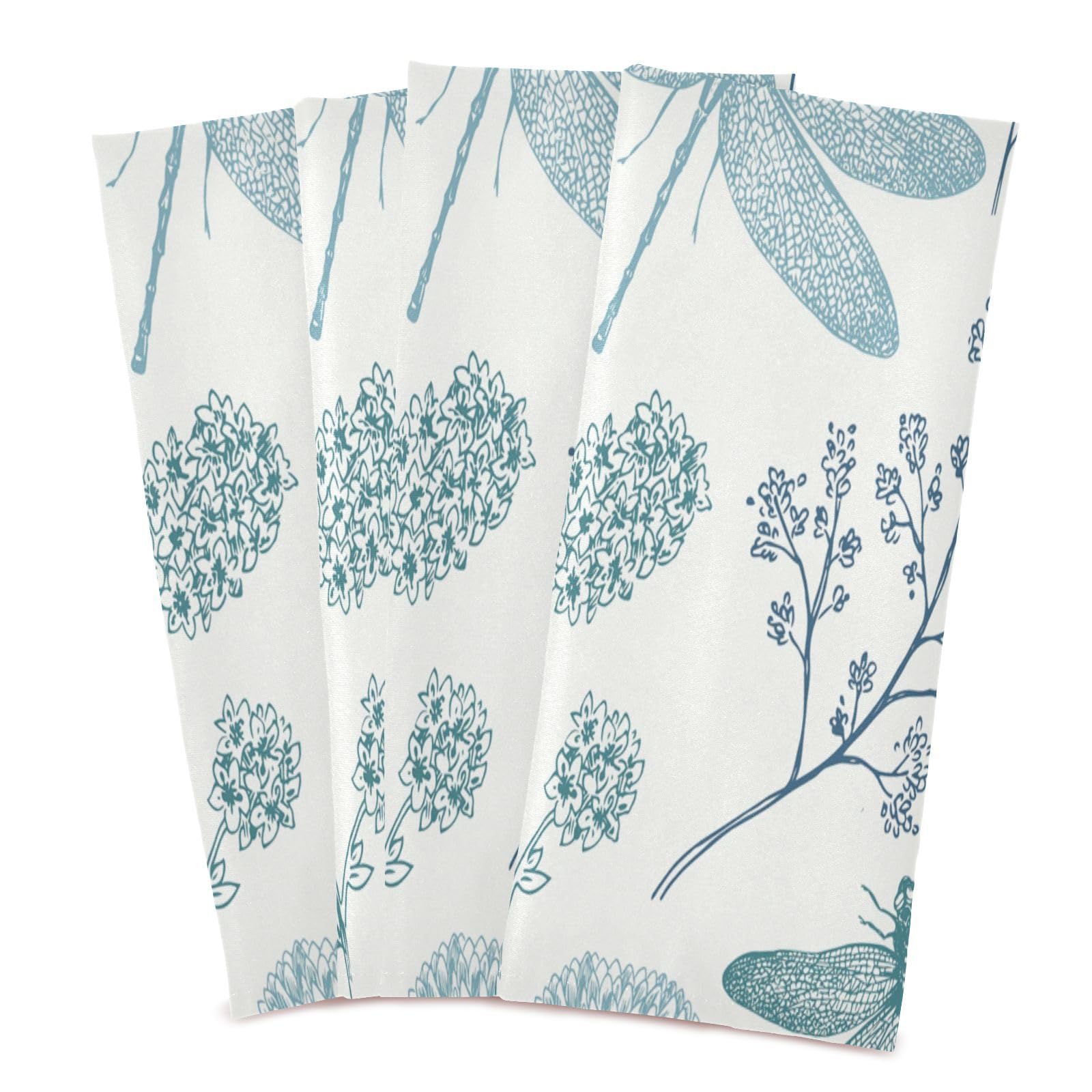 senya Blue Dragonfly Kitchen Towels 4 Pack, Absorbent Hand Towels Fast Drying Dish Cloths Tea Towel 28 x 18 in