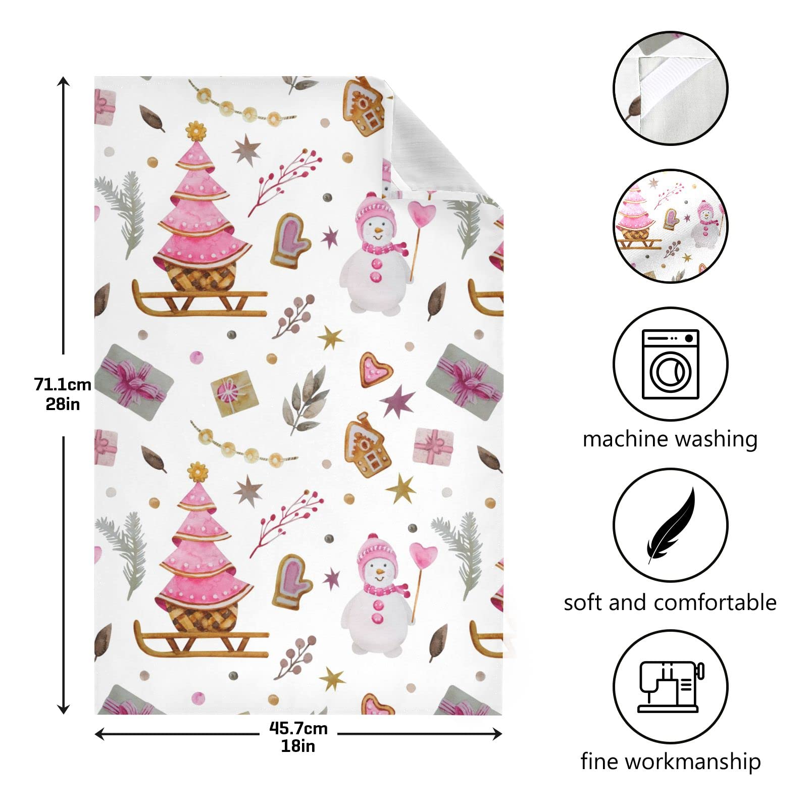 Exnundod Winter Kitchen Dish Towels Pink Snowman Set of 4 Hanging Dish Hand Towel Pretty Pattern Reusable Cleaning Dishcloth for Bathroom Bar Drying Wiping Decor 18x28inch