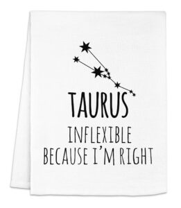 all signs of the zodiac, funny flour sack kitchen towel, sweet housewarming gift, farmhouse kitchen decor, white or gray (white, taurus)