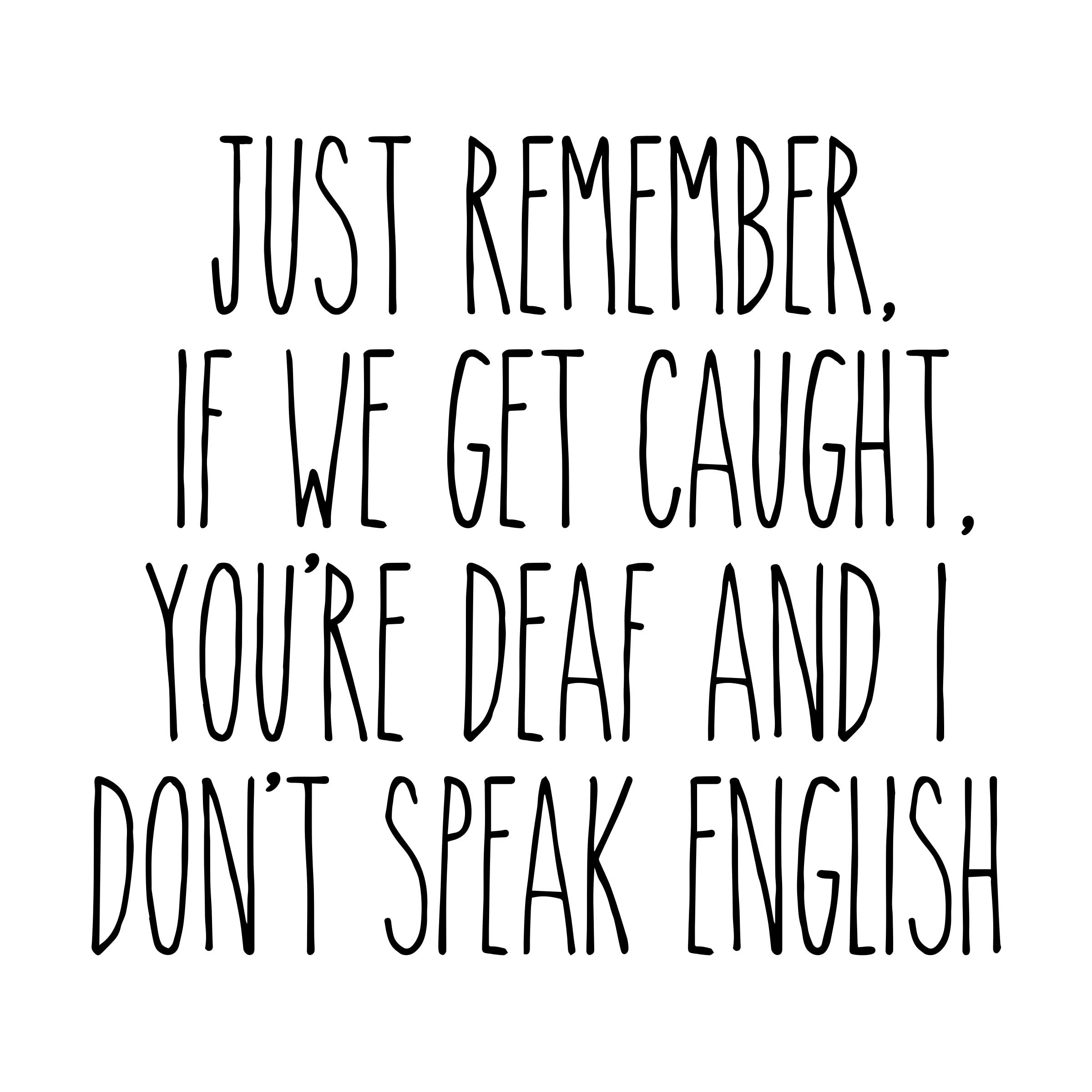 Funny Tea Towel | Just Remember If We Get Caught Your Deaf and I Don't Speak English | Best Friends | Home Decor Dish Towels