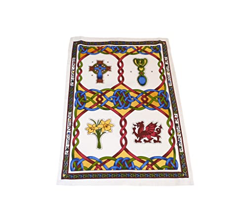 Royal Tara Irish Tea Towel with Celtic Knots Design -100% Cotton (Welsh Emblems)