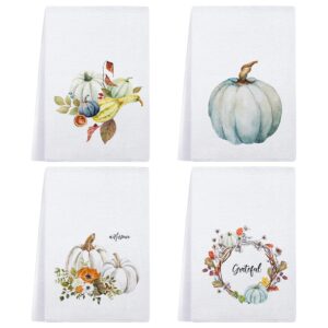 willbond 4 pieces farmhouse fall kitchen towels autumn kitchen dish towels farmhouse bath towels hand towels tea towels for fall kitchen thanksgiving gifts, 18 x 28 inch (pumpkin)