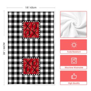 Artoid Mode Buffalo Plaid Love XOXO Kitchen Dish Towels, 18 x 26 Inch Seasonal Valentine's Day Anniversary Wedding Ultra Absorbent Drying Cloth Tea Towels for Cooking Baking Set of 2