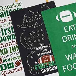 DII Football Decorations for Home & Kitchen Game Day Party Décor, Dishtowel Set, 18x28, Eat Drink Watch, 3 Piece