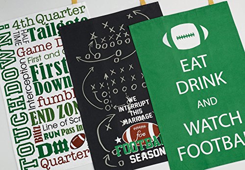 DII Football Decorations for Home & Kitchen Game Day Party Décor, Dishtowel Set, 18x28, Eat Drink Watch, 3 Piece