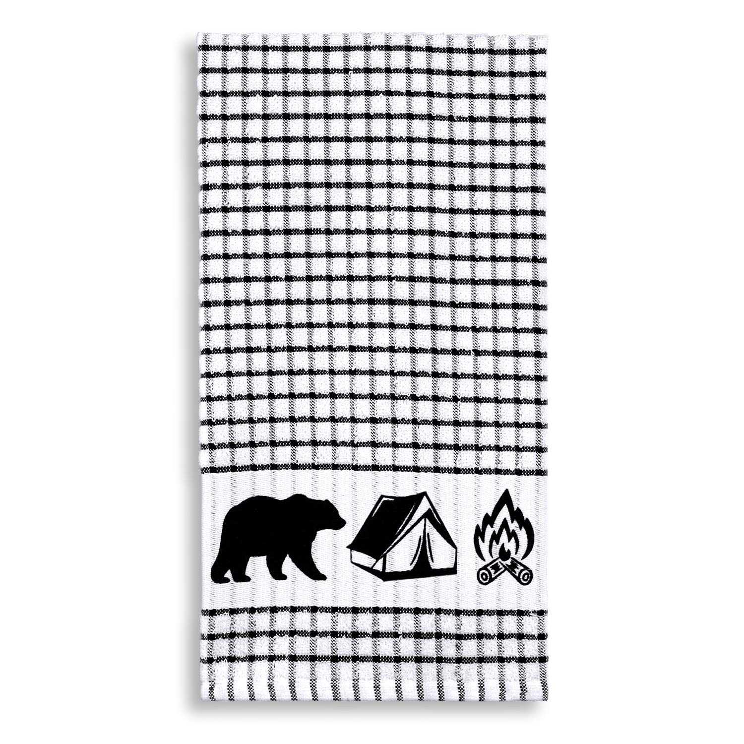 Cackleberry Home Wilderness Camping Terrycloth Kitchen Towels Windowpane Check Fabric, Set of 4 (Black)