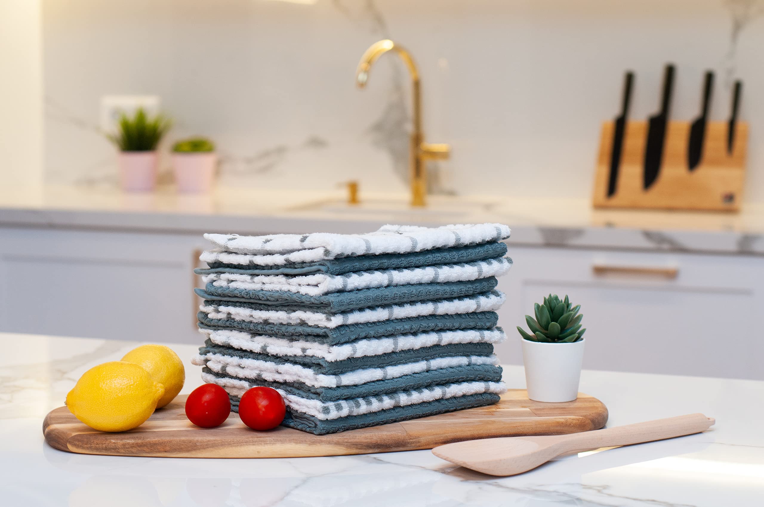 Pikanty - Kitchen Towels - 12 Pack - 100% Soft Cotton - 15x25 Inches - Great for Washing Dishes Dish Rags, Everyday Cooking and Baking