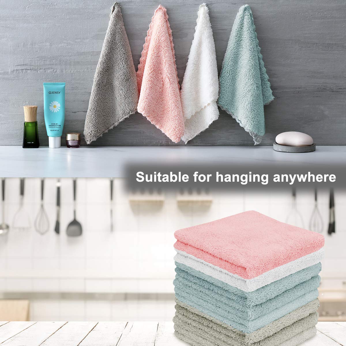 YesTree Kitchen Dish Towel, 8 Packs Super Absorbent Coral Velvet Dish Towels, Double-Sided Premium Drying Towels for Dishes, Bar Towels and Tea Towels, Washable Nonstick Oil Fast Drying